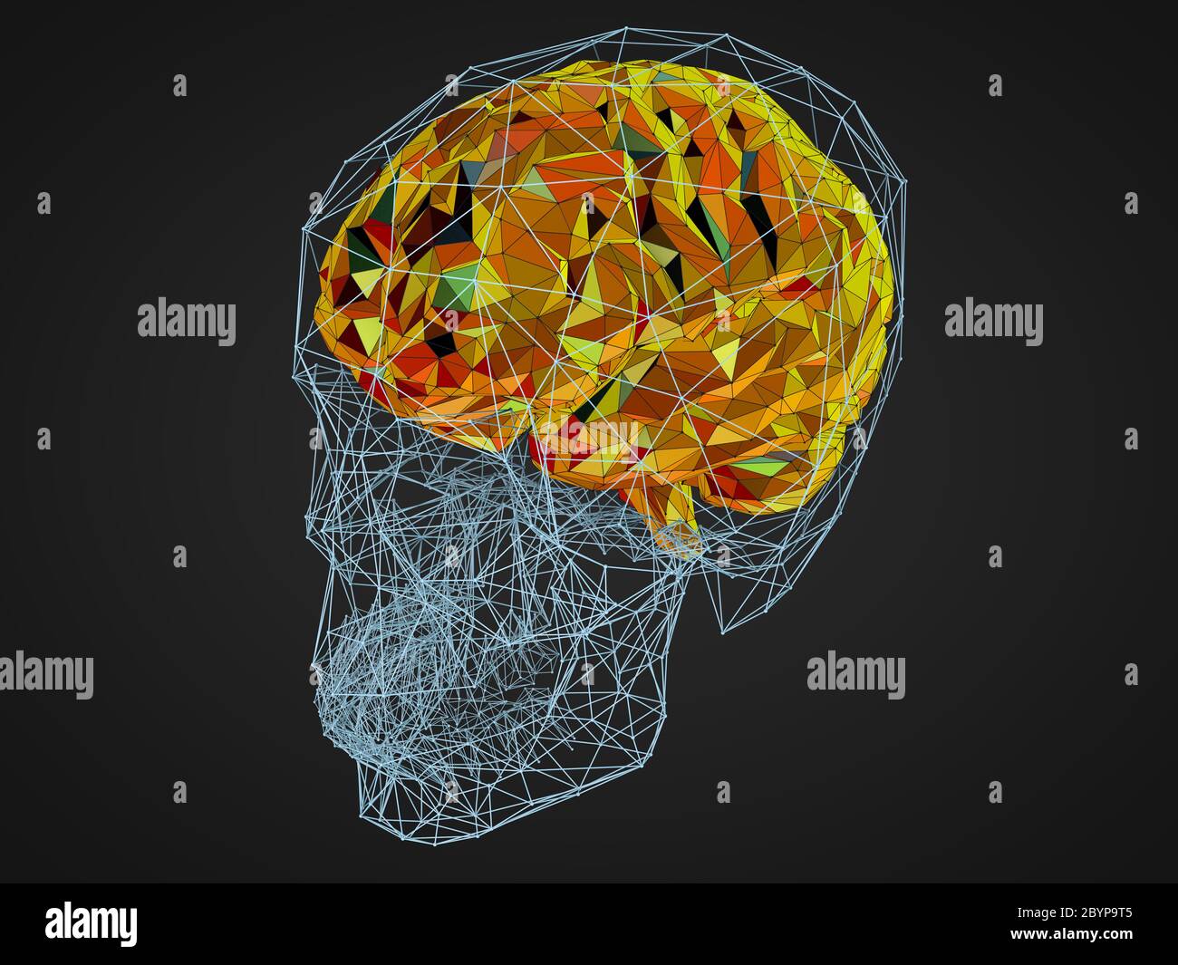 3d Illustration of a transparent human skull with colorful polygon ...