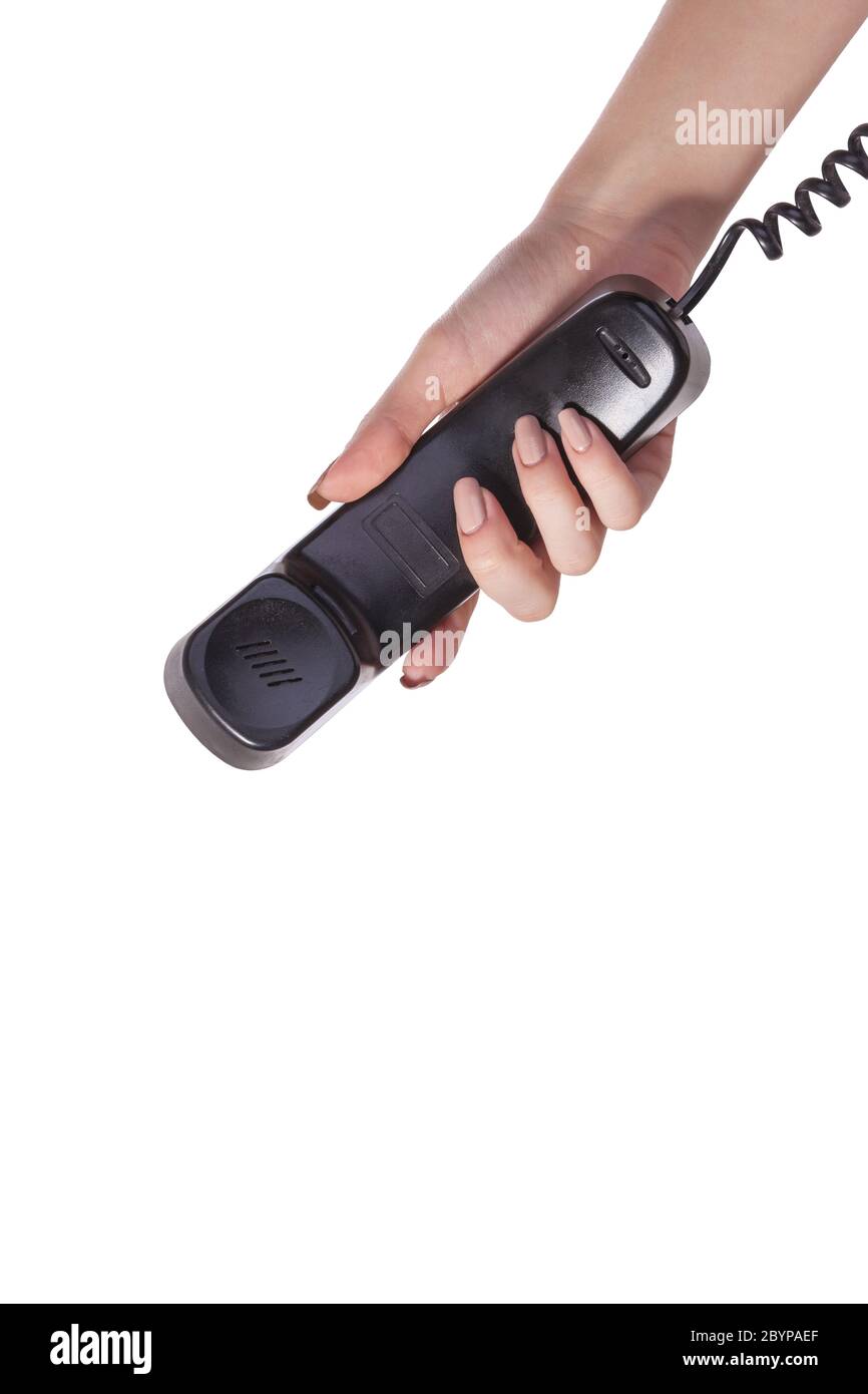 Female hand holding telephone receiver hi-res stock photography and ...
