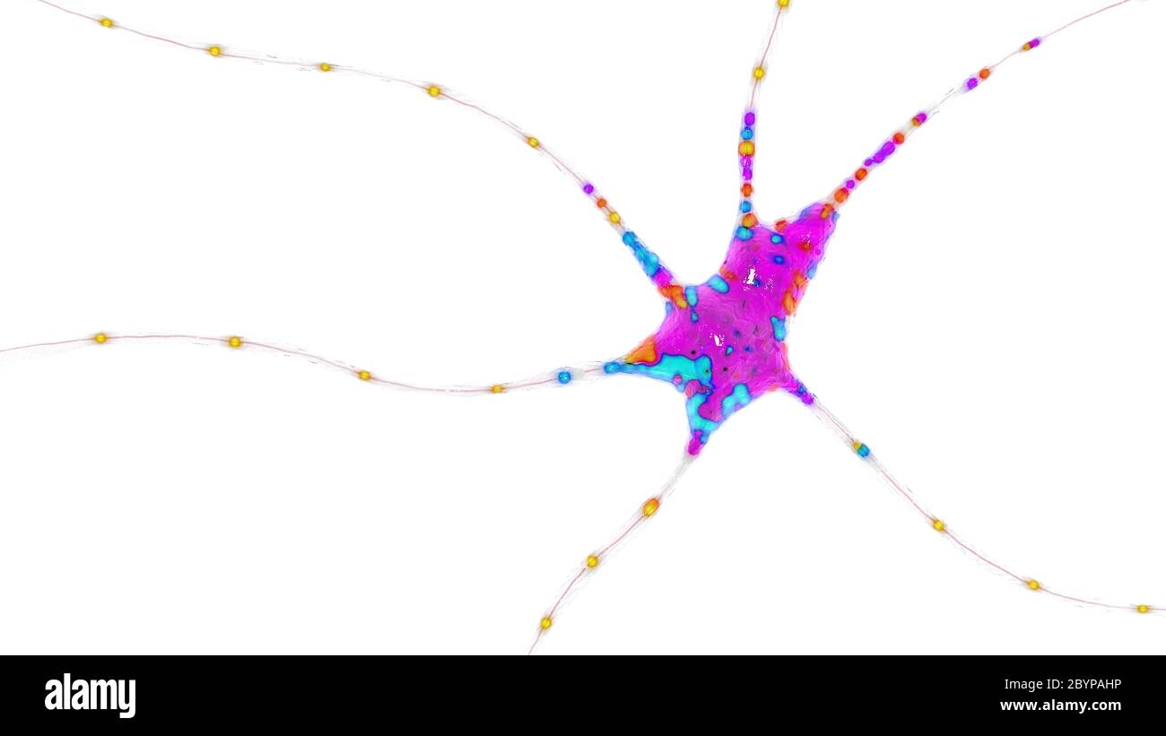 Multicolored and transmitting single nerve cell or neuron - 3d ...