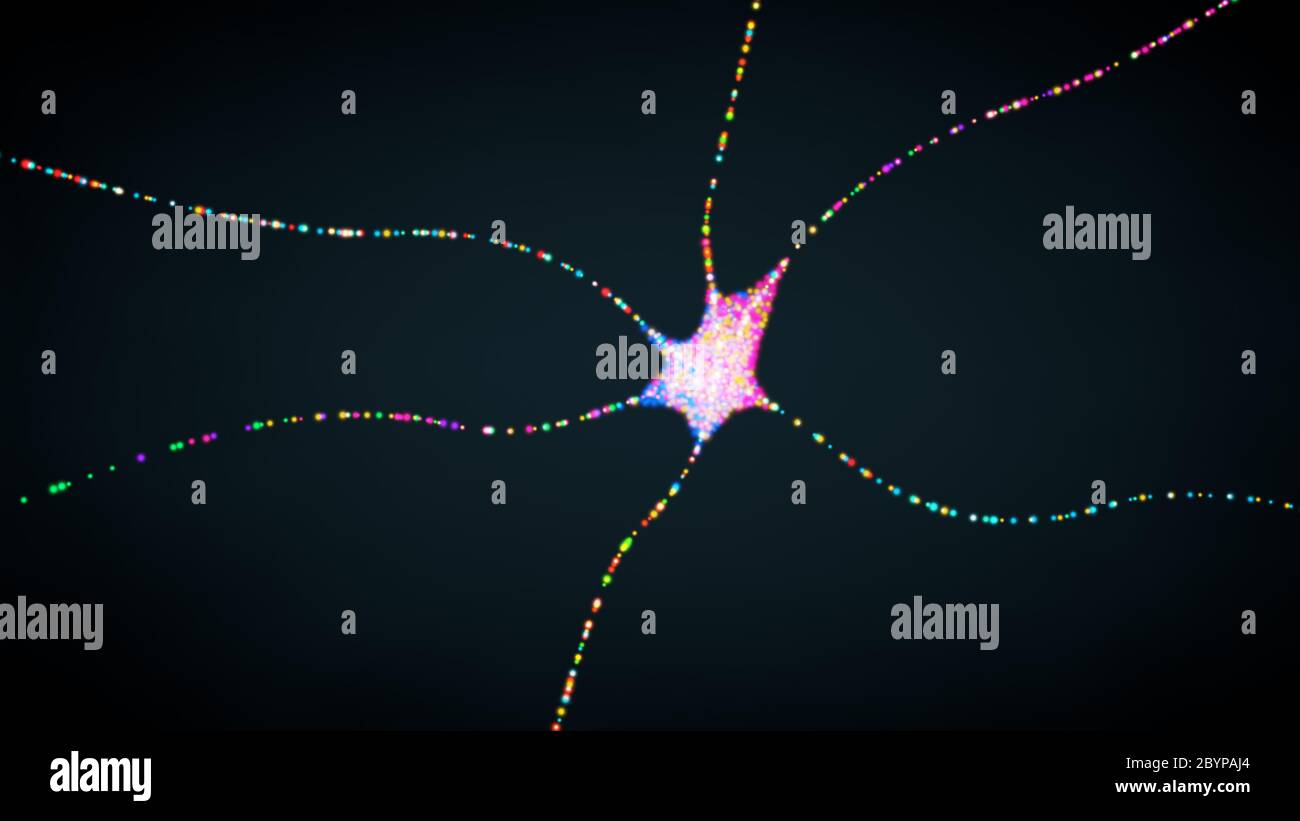 Multicolored and transmitting single nerve cell or neuron - 3d ...