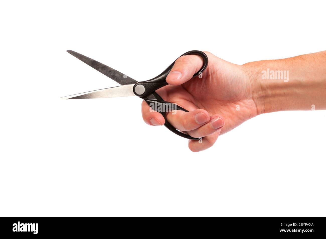 Hand is holding scissors isolated Stock Photo - Alamy
