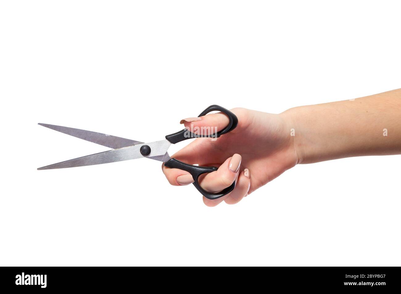 Hand is holding scissors isolated Stock Photo - Alamy