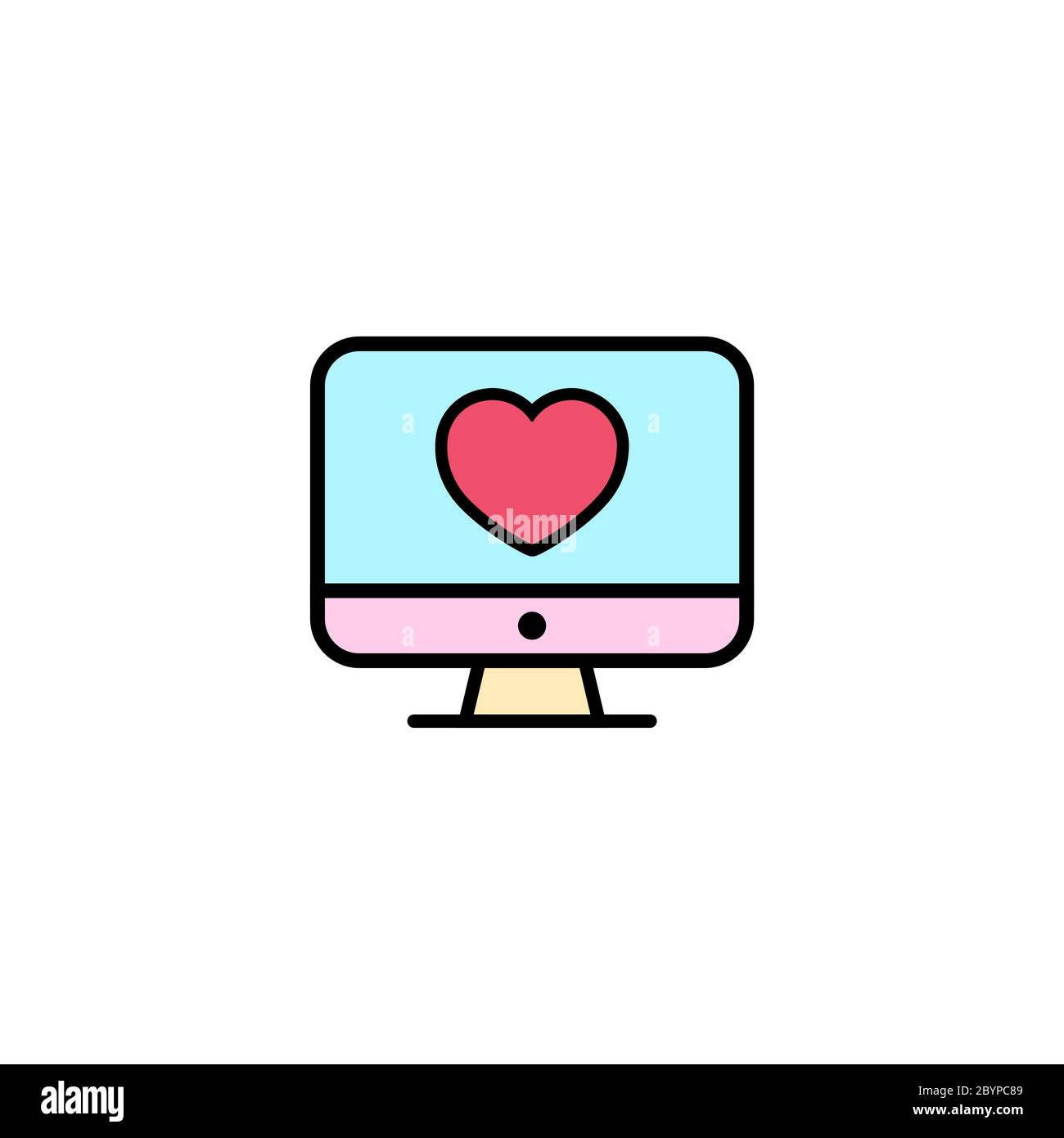 Heart on computer monitor icon flat. Love stories symbol. Valentines ...