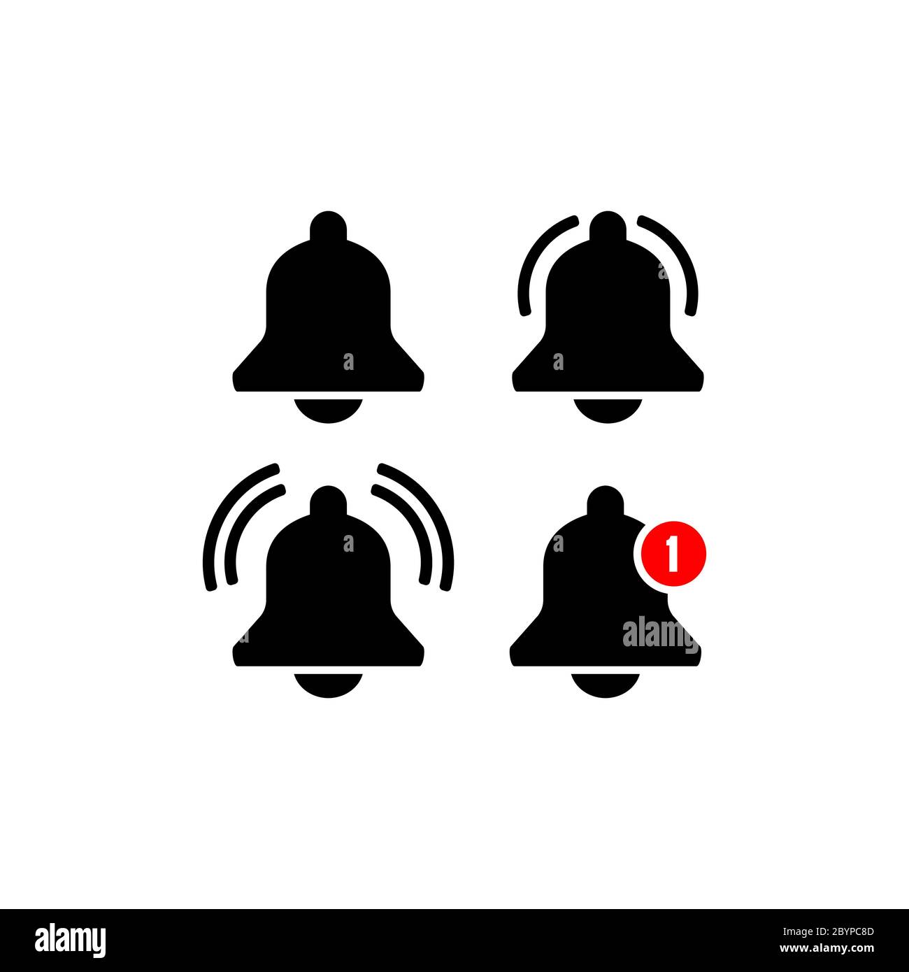 Notification bell icons set for incoming inbox message. Vector ringing bell. New message on ...