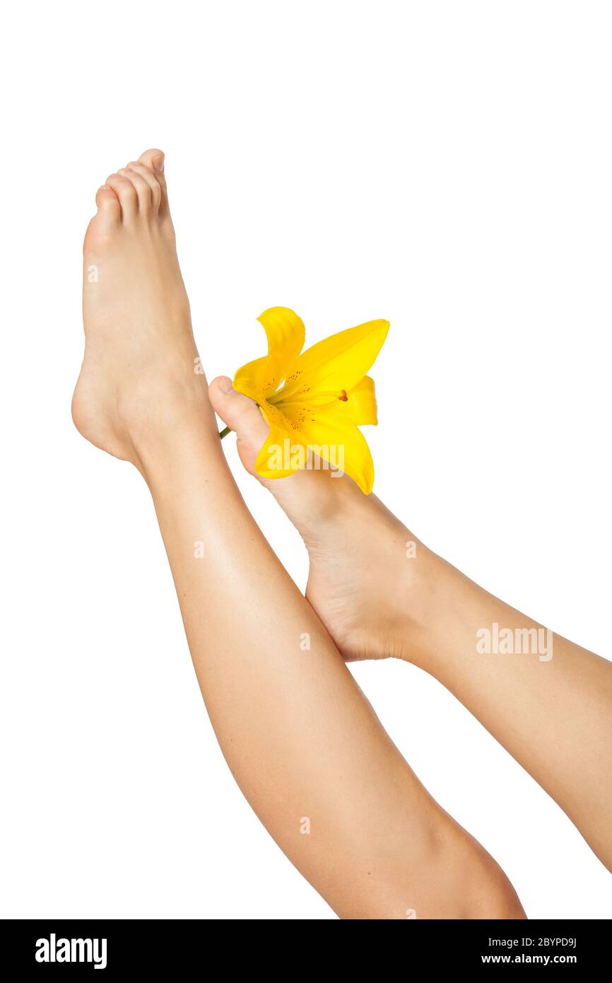 Beautiful woman legs with flower , isolated on white Stock Photo - Alamy