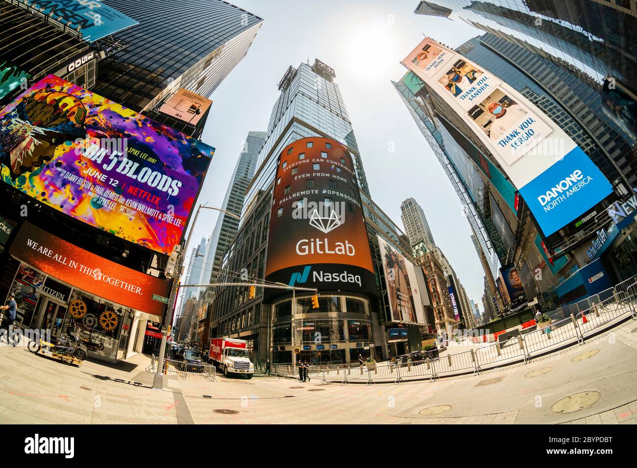 Advertising for GitLab on the giant Nasdaq video screen in Times Square ...