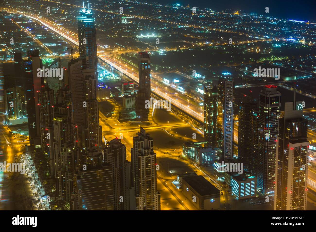 Dubai downtown night scene with city lights Stock Photo - Alamy
