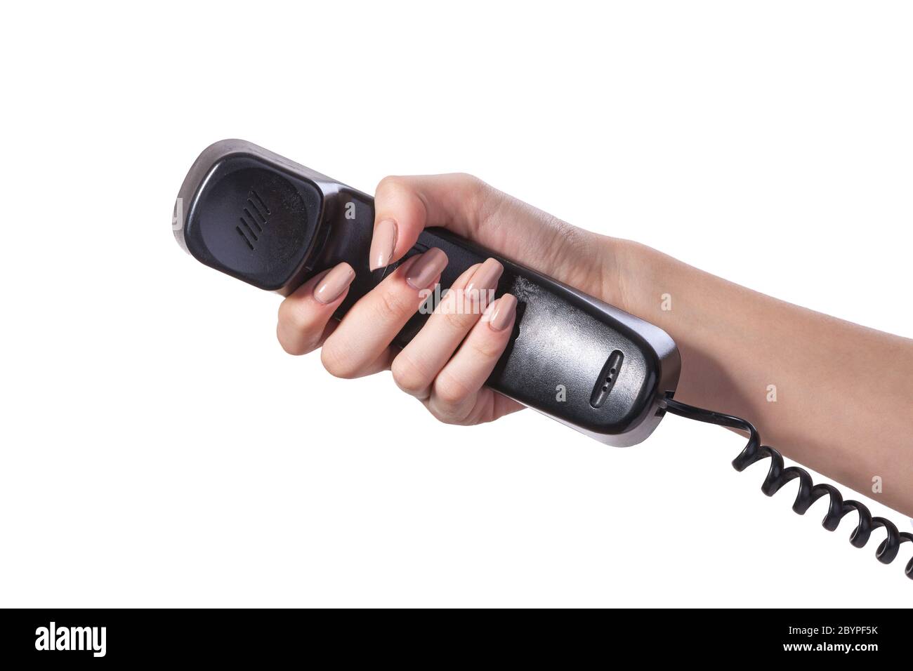 Hand holding an old black telephone tube Stock Photo - Alamy