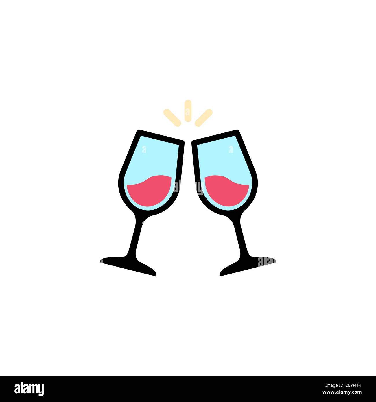 Glass cups cheers. Wine icon flat. Love stories symbol. Valentines day ...