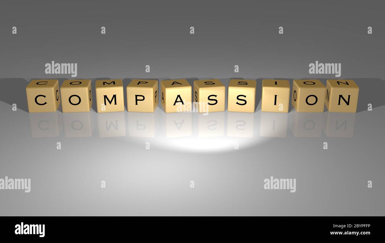 Compassion made by golden dice letters and color crossing for the ...