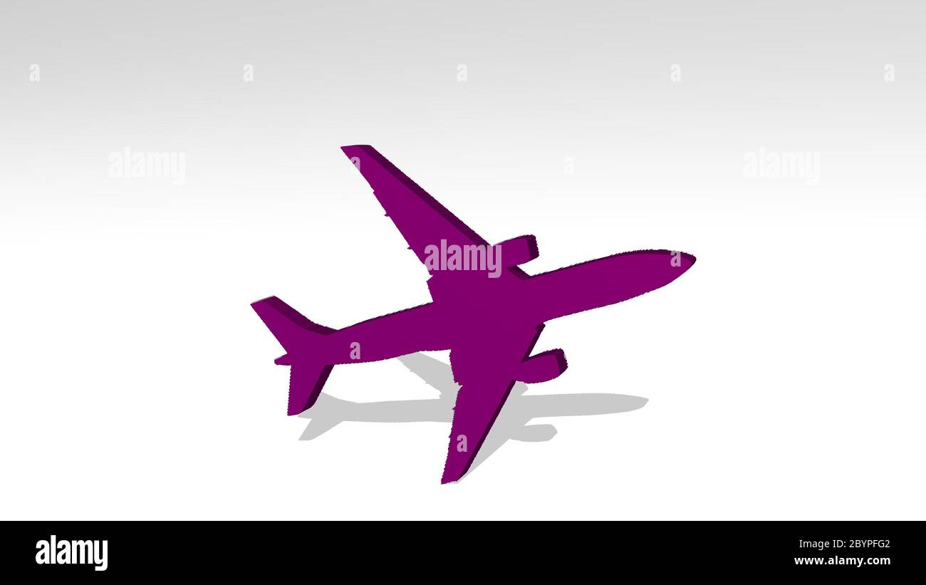 aeroplane from a perspective on the wall. A thick sculpture made of ...
