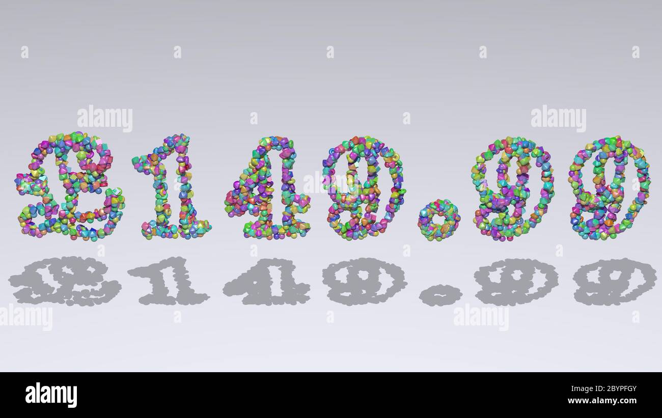 £149.: 3D illustration of the text made of small objects over a white ...