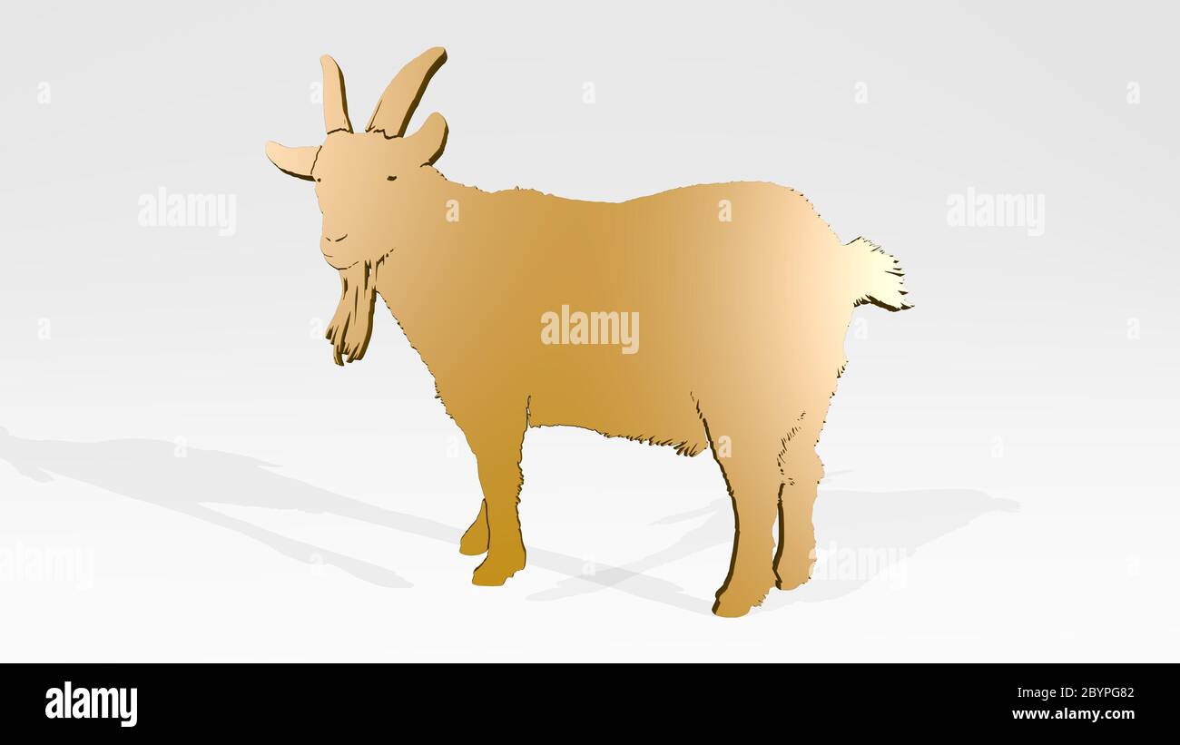 goat made by 3D illustration of a shiny metallic sculpture on a wall ...