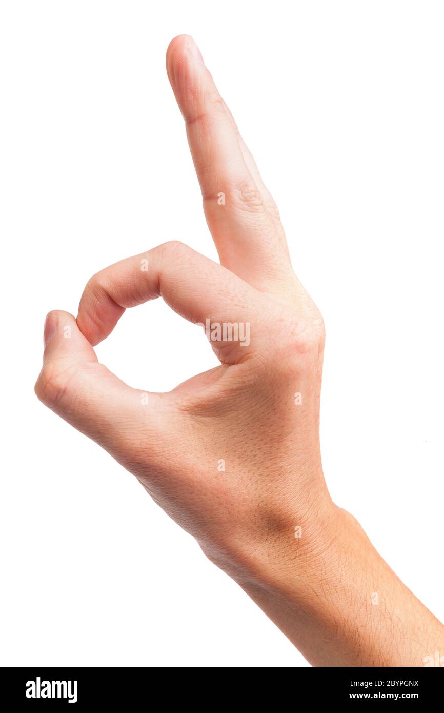 Hand is showing OK sign isolated on white Stock Photo - Alamy