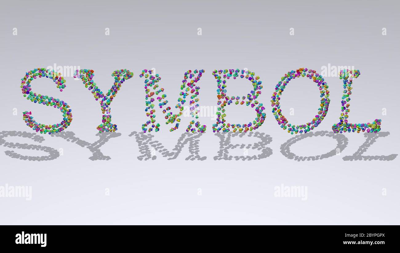 symbol: 3D illustration of the text made of small objects over a white ...