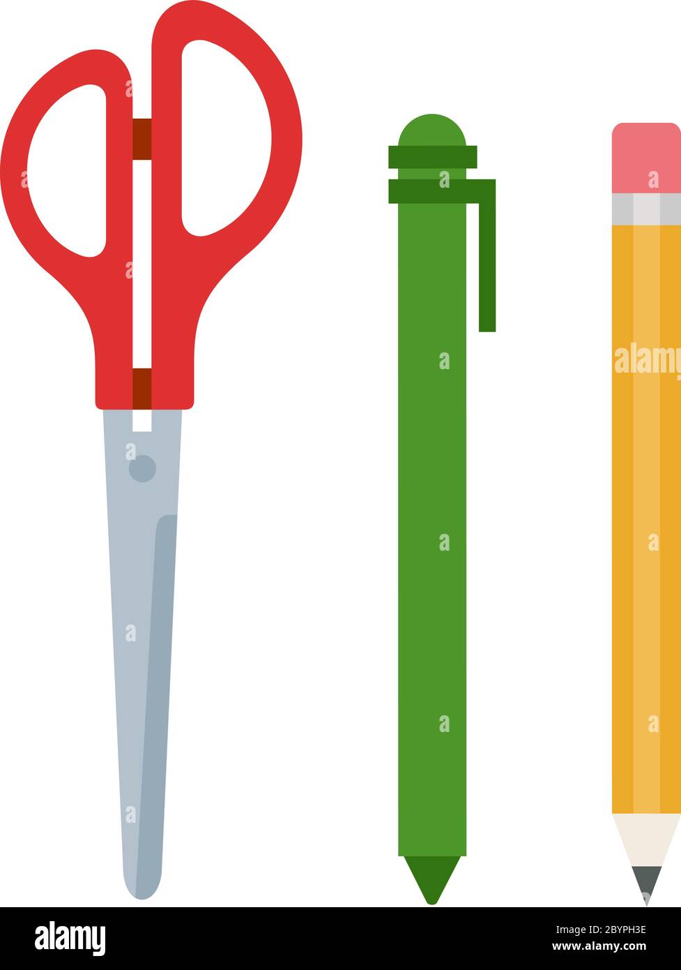 Office scissors, pen and pencil vector flat isolated Stock Vector Image ...