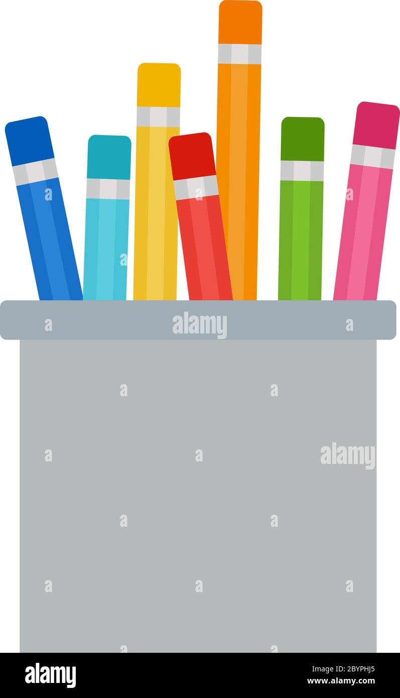 Colored pencils in a cup vector flat isolated Stock Vector Image & Art ...