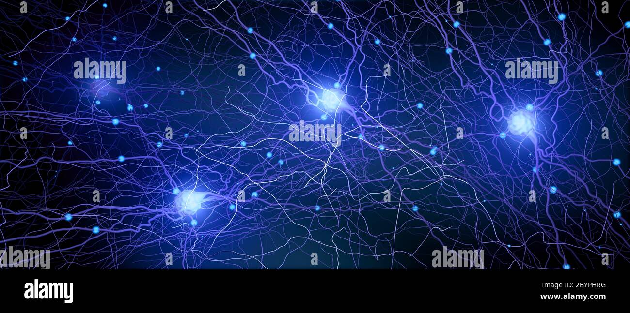 Signal transmitting neuron or nerve cell- 3d illustration Stock Photo ...