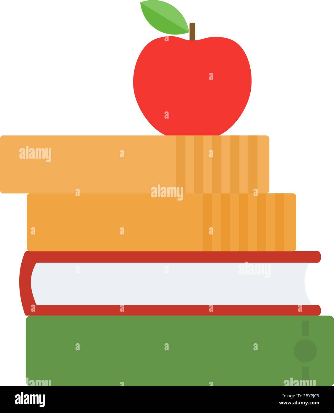 Stack of books with a red apple on top vector flat isolated Stock ...