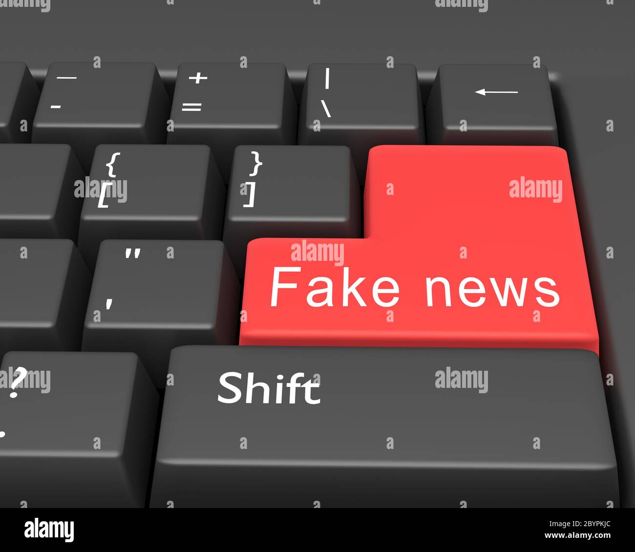 Words "Fake news" written on a computer keyboard. Conceptual image on a computer key Enter. 3d ...