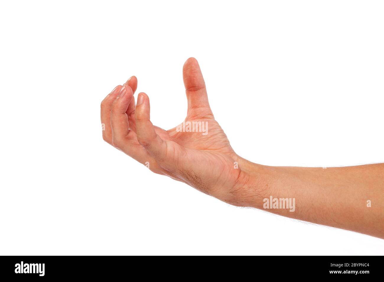 Male hand reaching for something on white Stock Photo - Alamy