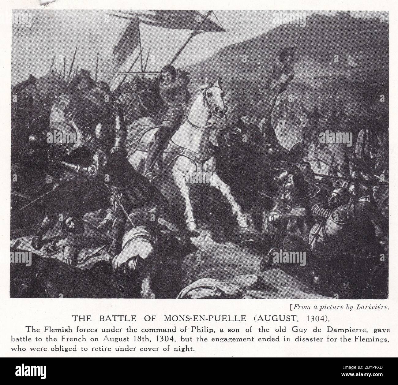 The Battle of Mons-en-Puelle 1304 - painting by Lariviere Stock Photo ...