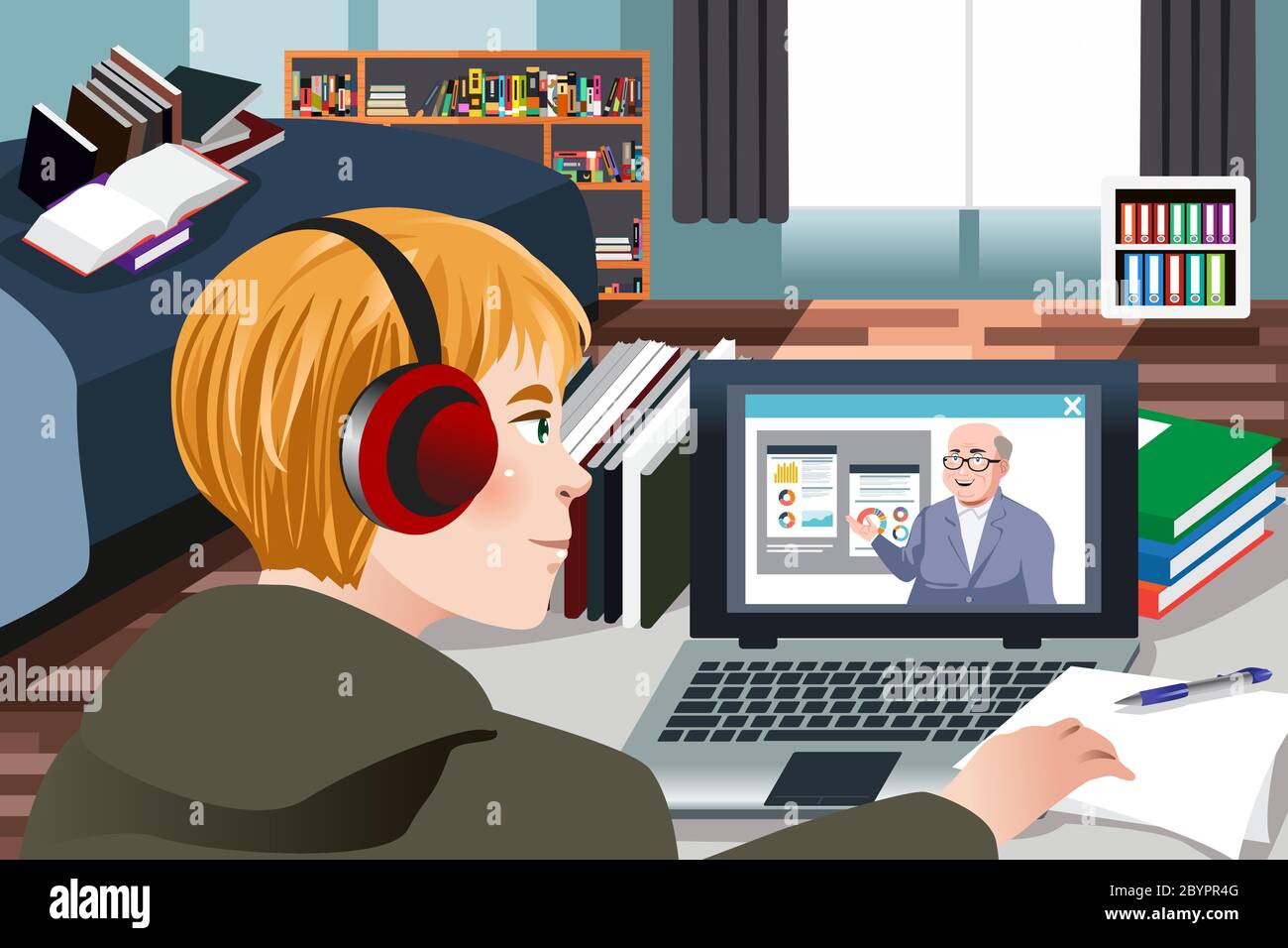 A vector illustration of Student Learning Online at Home Stock Vector ...