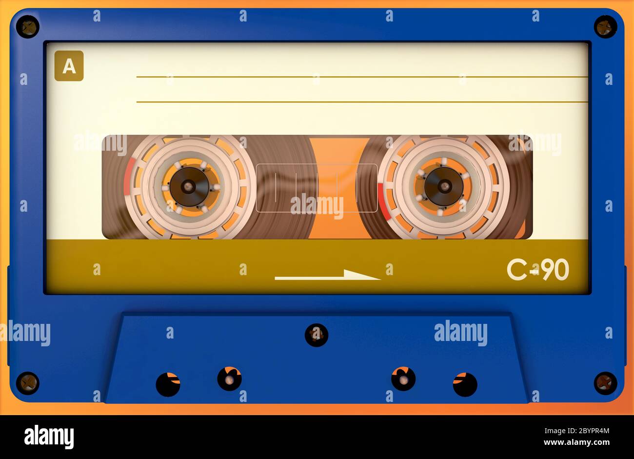 3d illustration of a blue audio cassette with sticker and label Stock ...