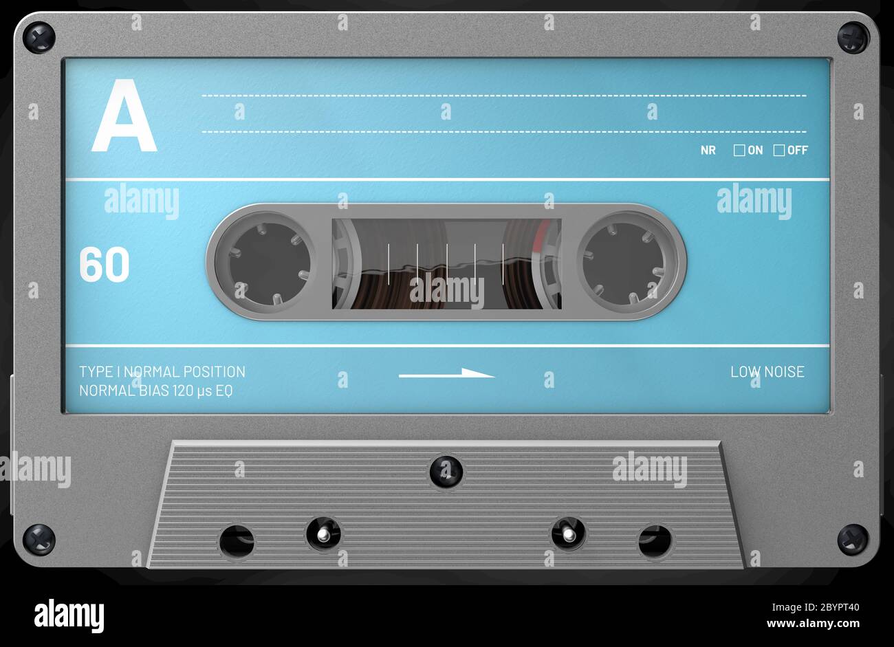3d illustration of a grey audio cassette with sticker and label Stock ...