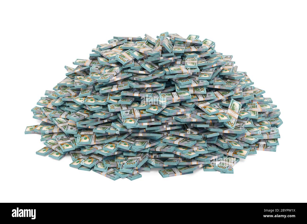 Heap of dollar packs, 3D rendering isolated on white background Stock ...
