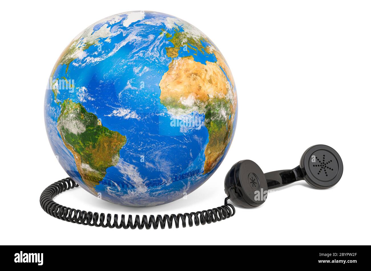 Earth Globe with phone handset. 3D rendering isolated on white ...