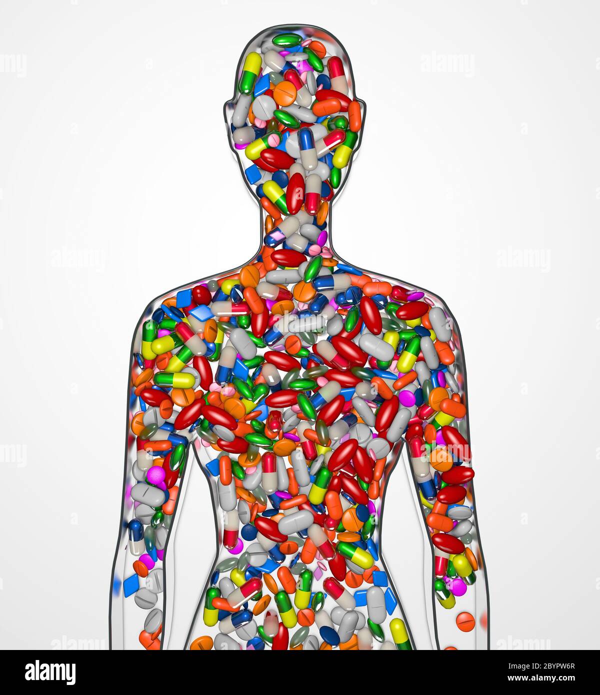 3d Illustration silhouette of a female human filled with drugs or ...