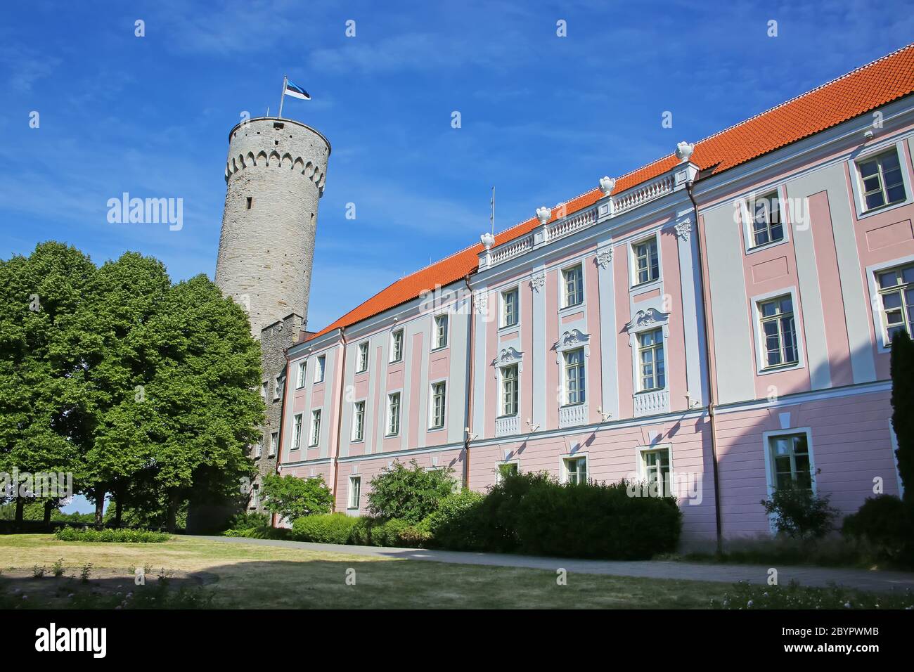 The Parliament of Estonia building on Toompea hill in the central part ...