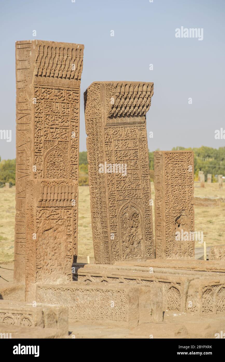 Tombstones of seljuks in Ahlat turkey Stock Photo - Alamy