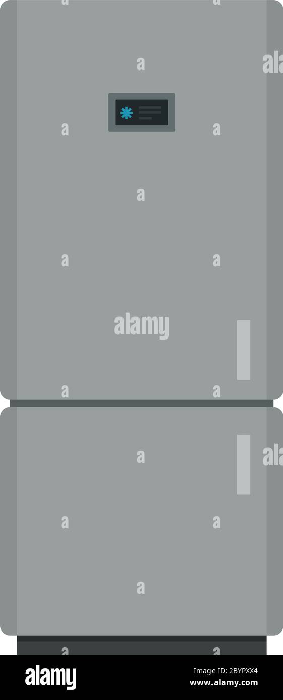 Kitchen refrigerator in gray color with liquid crystal display on the ...