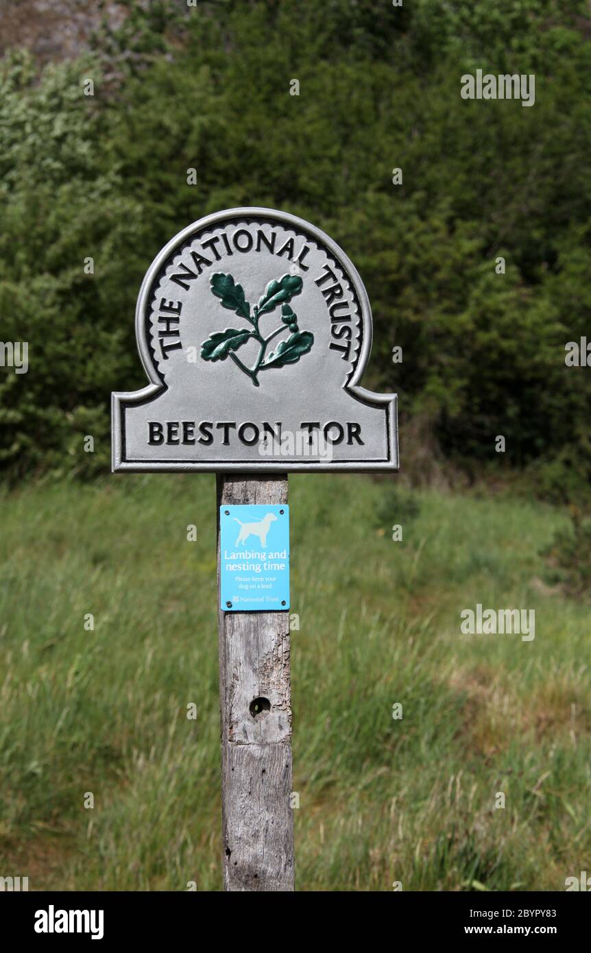 National Trust Beeston Tor sign in Staffordshire Stock Photo - Alamy
