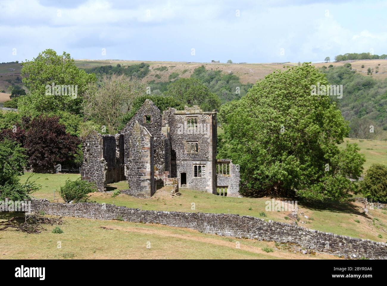 Ruins of Throwley Old Hall in the Staffordshire Peak District National ...