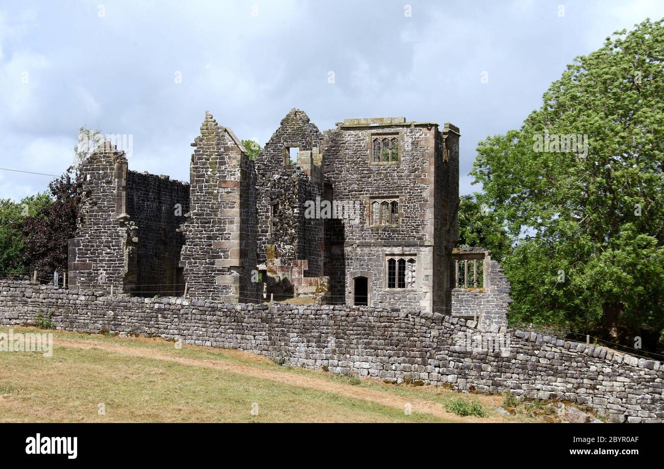 Ruins of Throwley Old Hall in the Staffordshire Peak District National ...