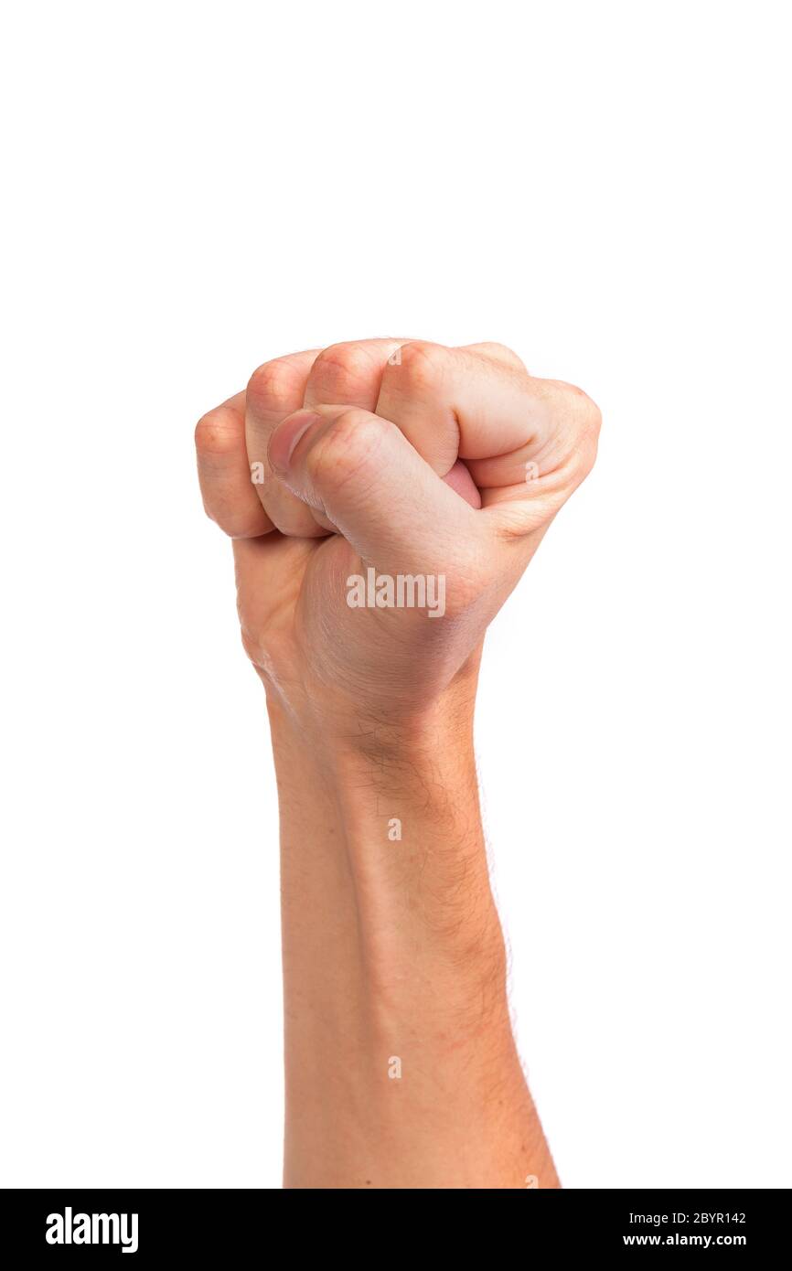 Males hand with a clenched fist isolated Stock Photo - Alamy