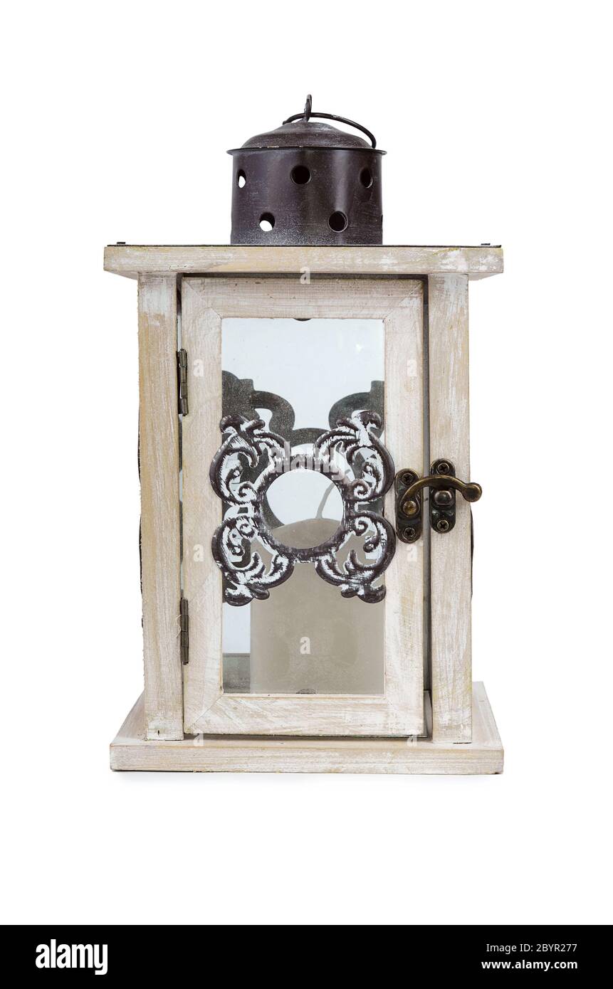 Ancient small lantern isolated on white Stock Photo - Alamy