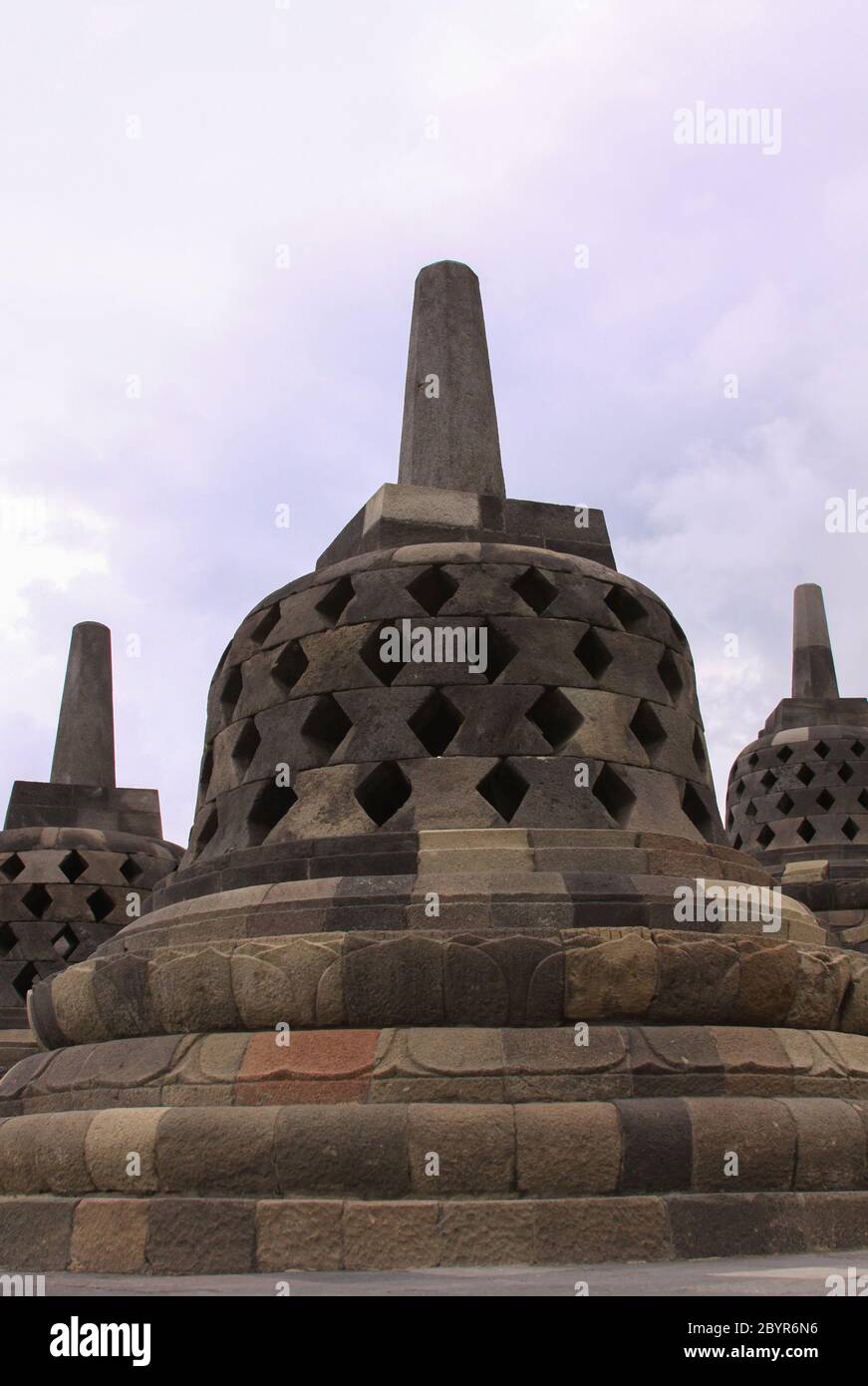 Stupas stone bell structures at Borobudur temple in Central Java ...