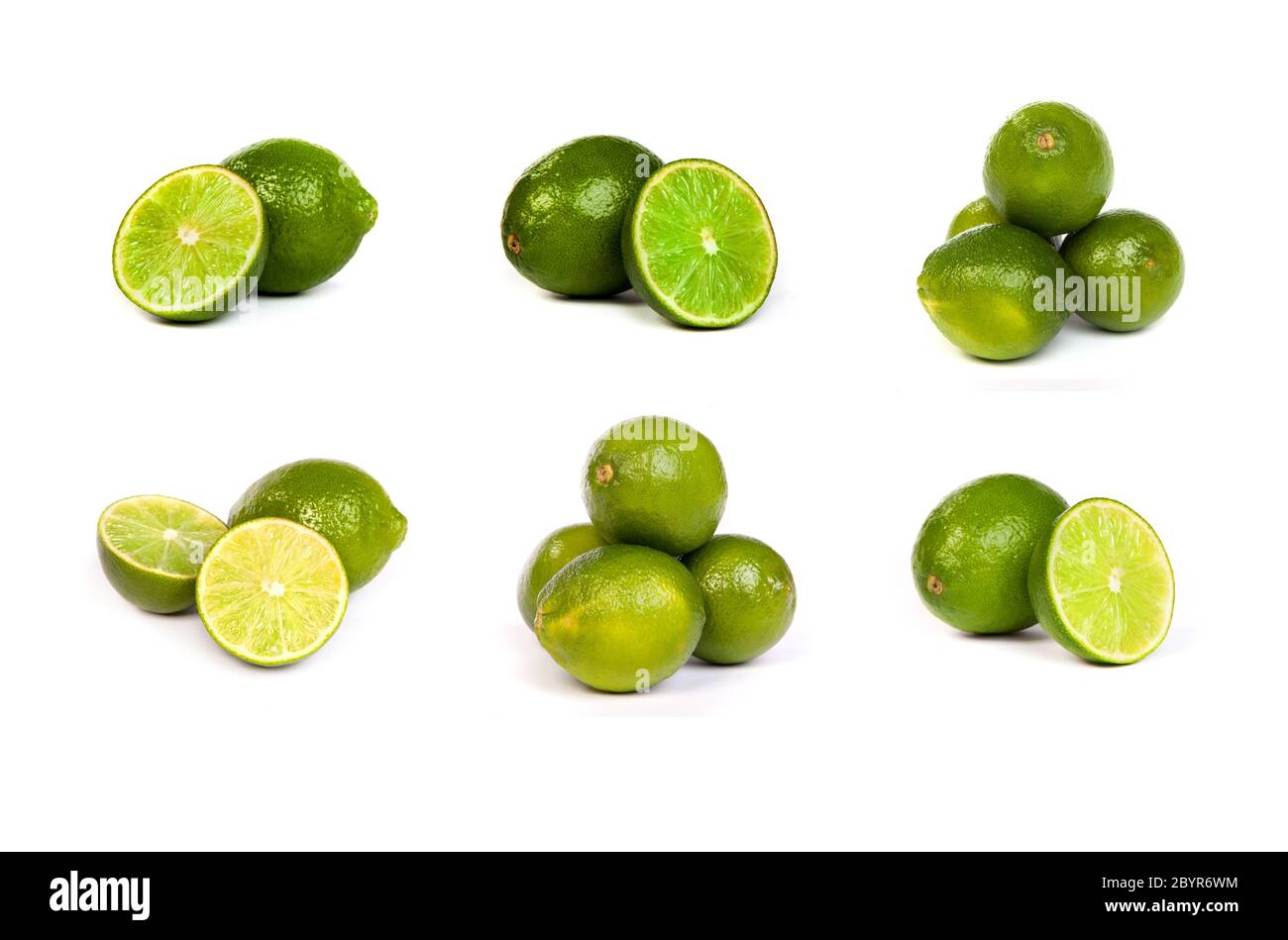 set of whole limes and half limes isolated on a white Stock Photo - Alamy
