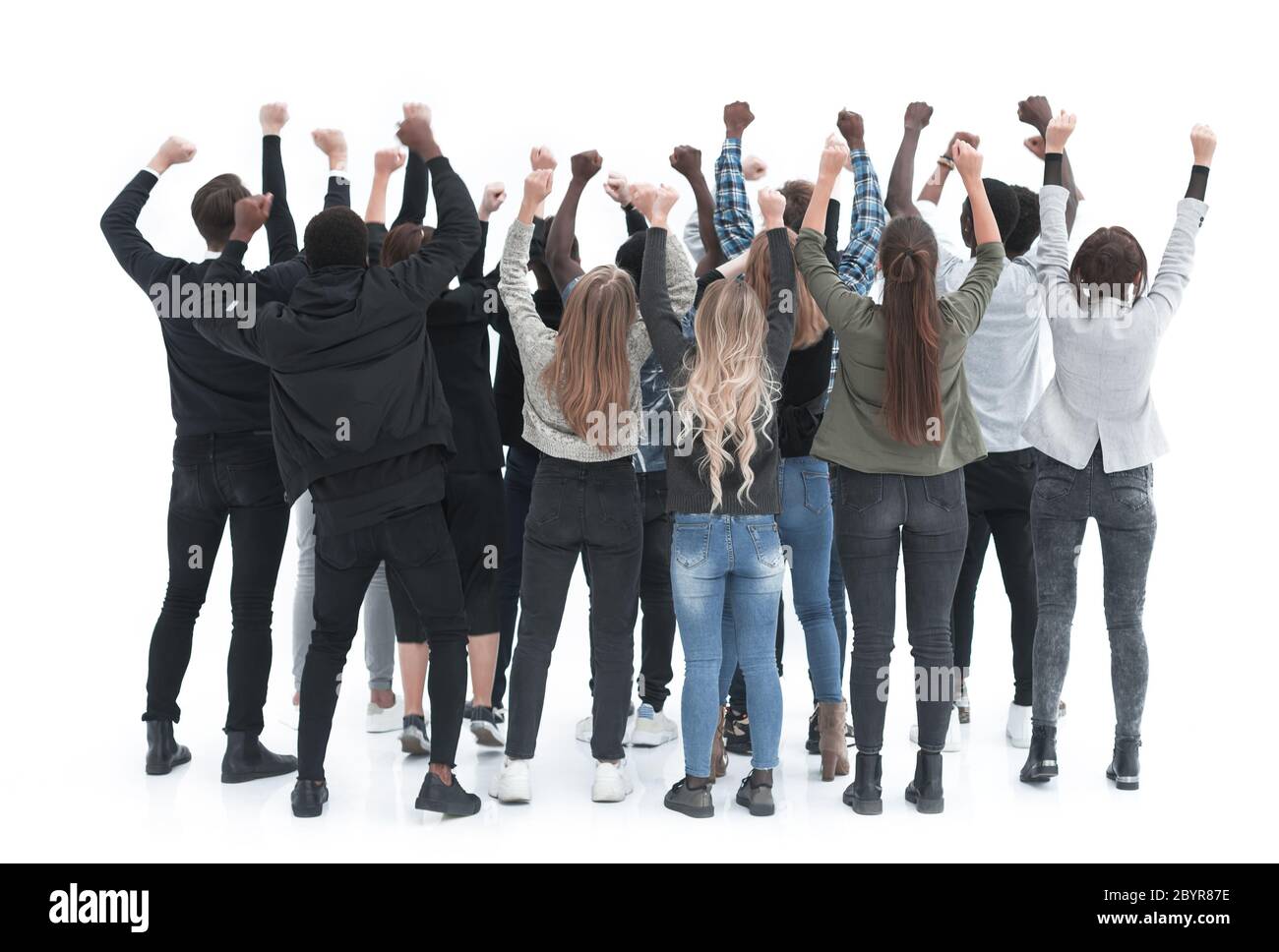 group of young people arms up Stock Photo - Alamy