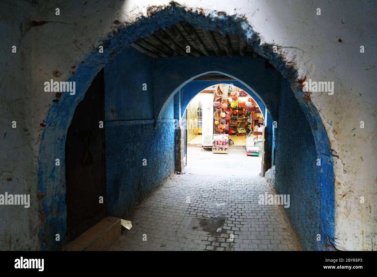 An alley in the unique blue-painted city of Chefchaouen, originally ...