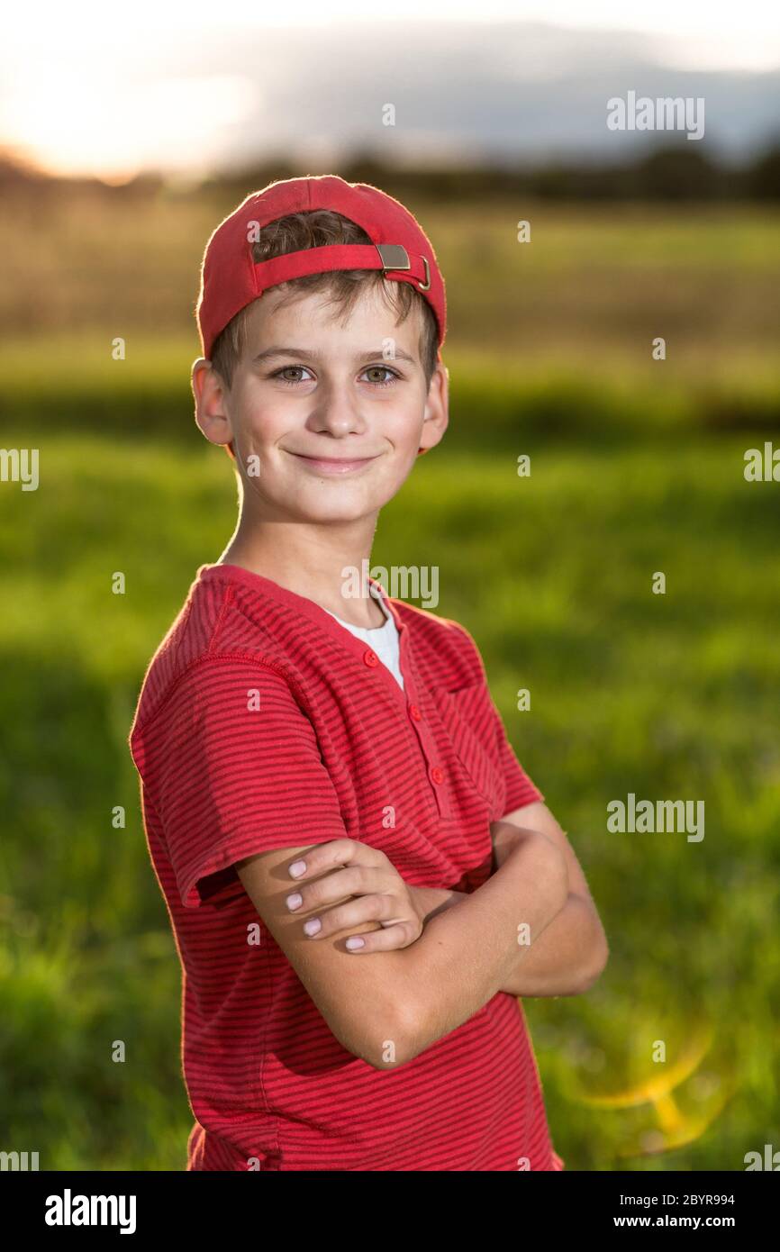 Boy Child Portrait Smiling Cute ten years old outdoor Stock Photo - Alamy