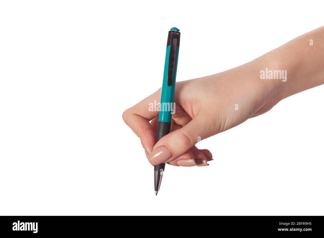 Hand hold a pen writing on the white Stock Photo - Alamy