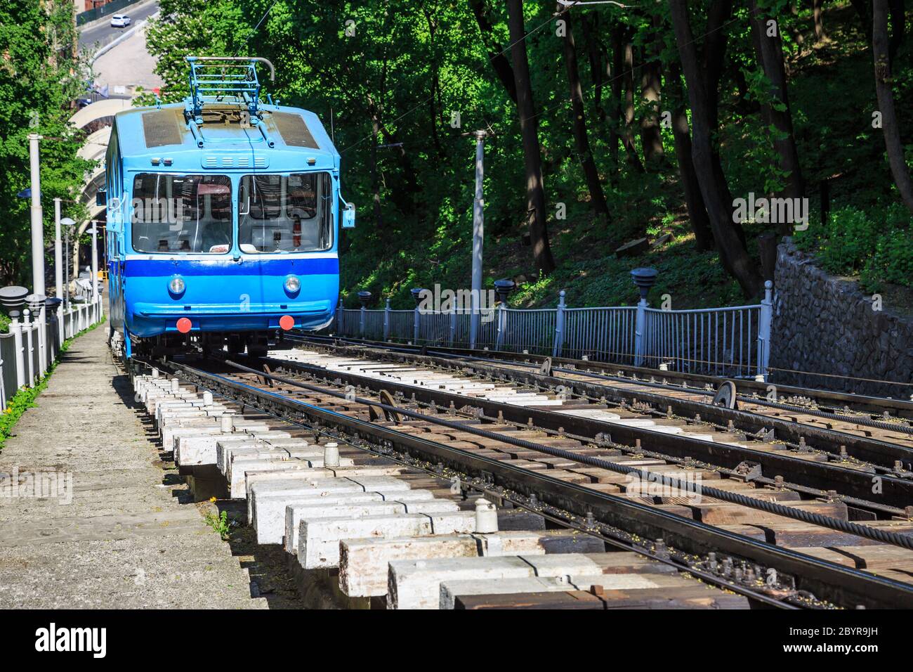 Funicular trains moving on the hill Stock Photo - Alamy