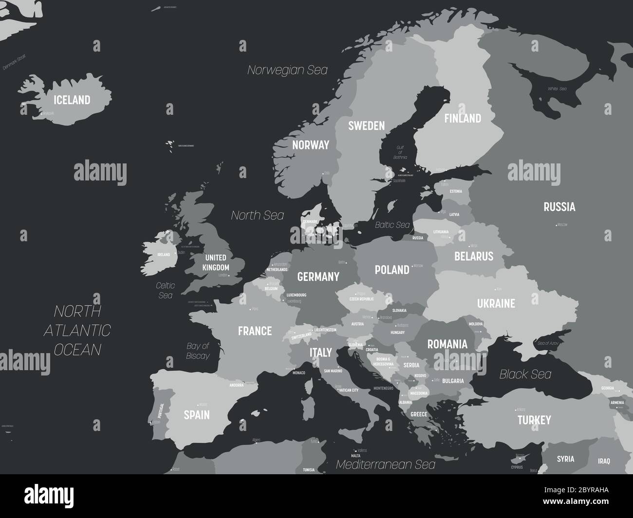 Black And White Political Map Of Europe