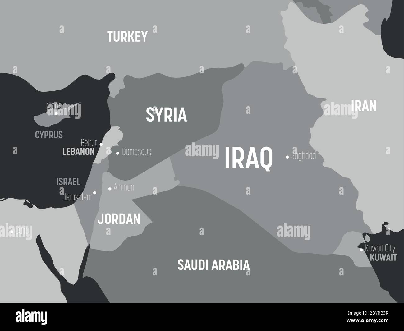 Middle East map - grey colored on dark background. High detailed ...
