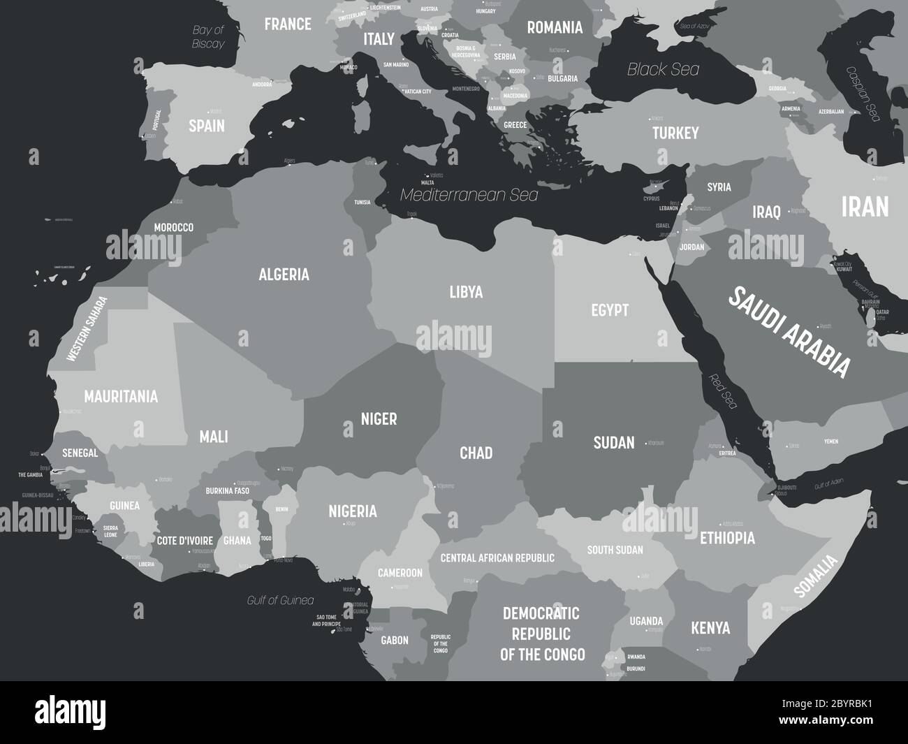 Northern Africa map - grey colored on dark background. High detailed ...